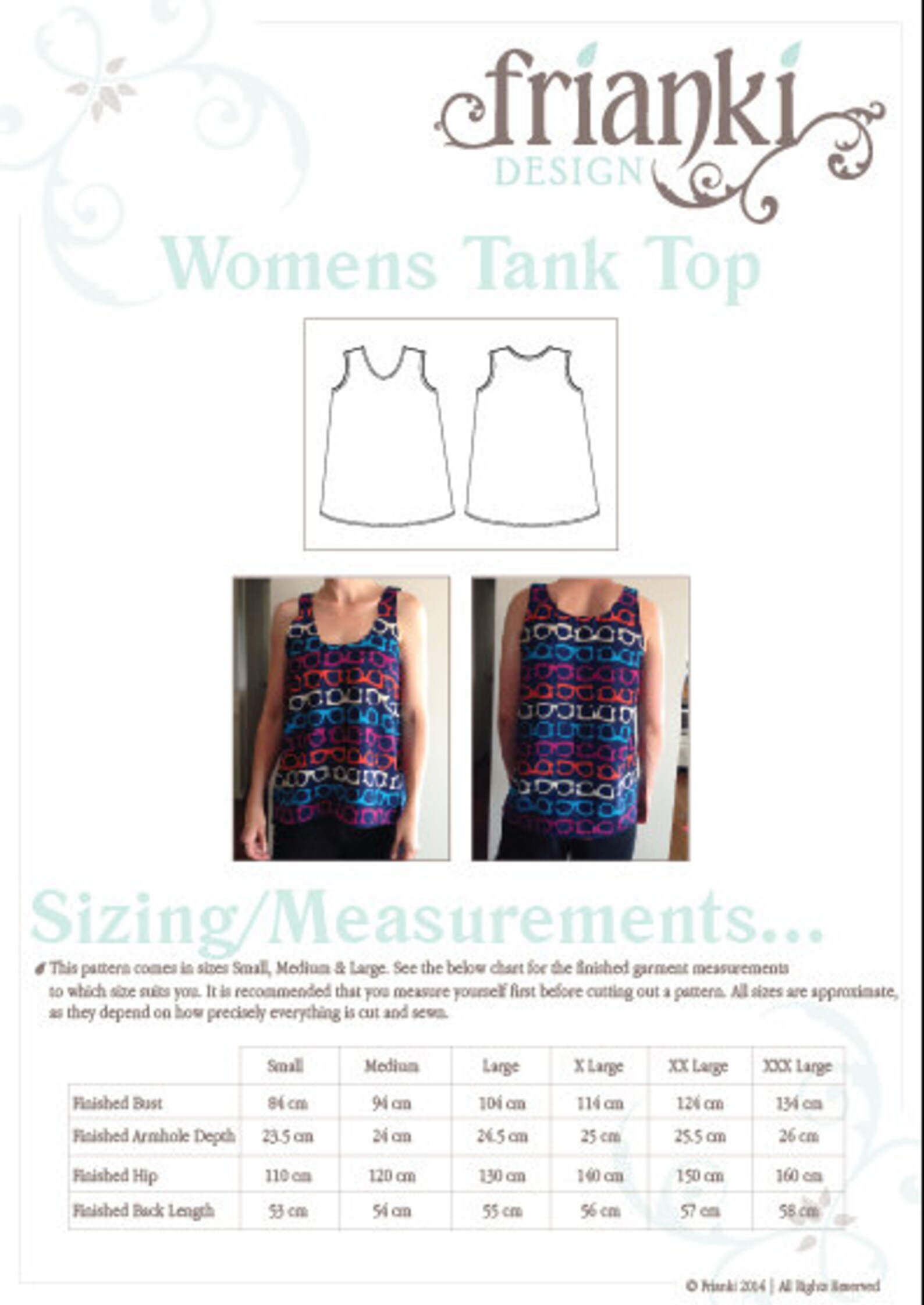 Women's Easy Singlet Tank Top PDF Sewing Pattern and | Etsy Australia