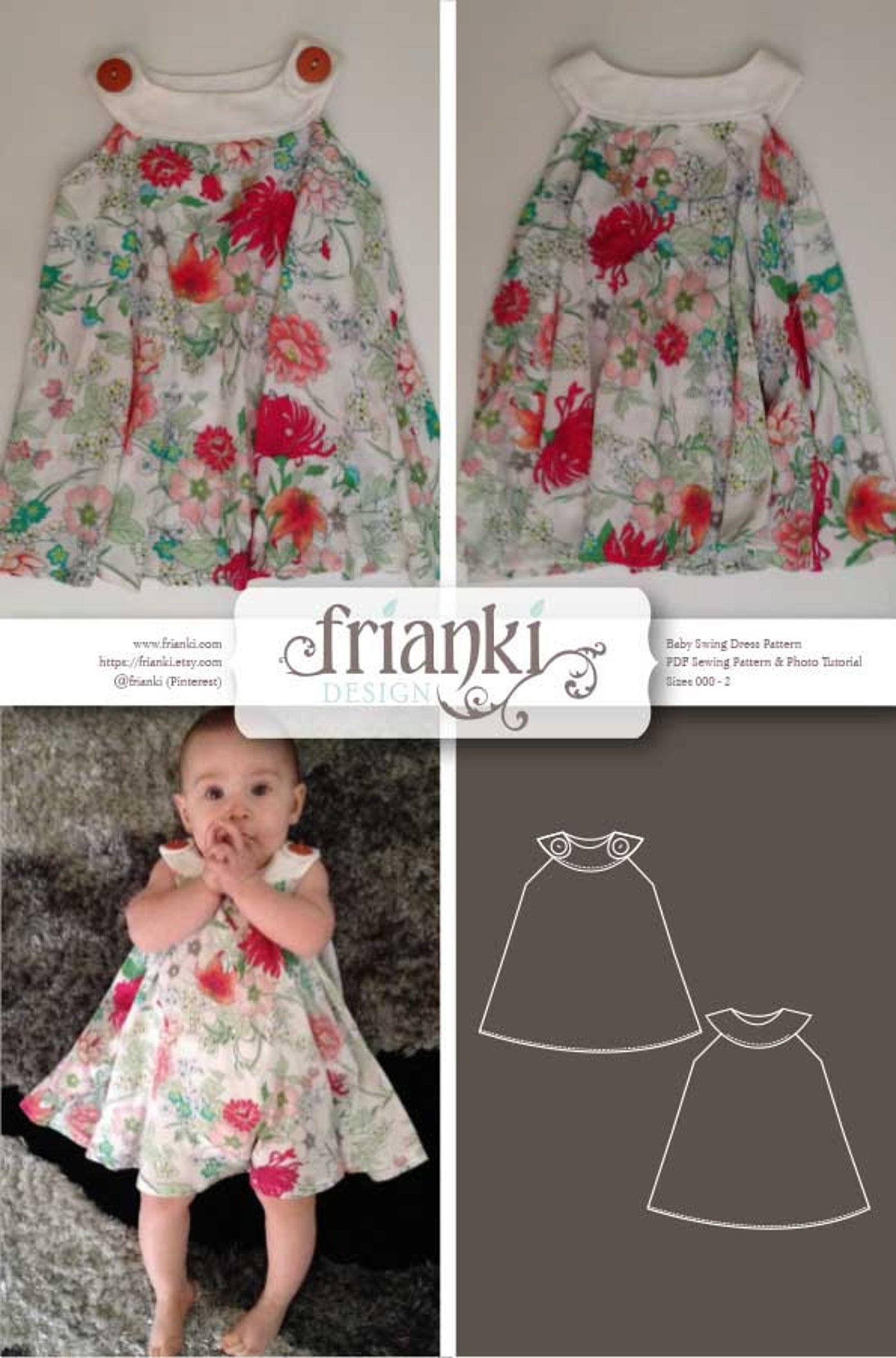 Baby Girl Swing Dress - PDF Sewing Pattern and Photo Tutorial - Sizes ...