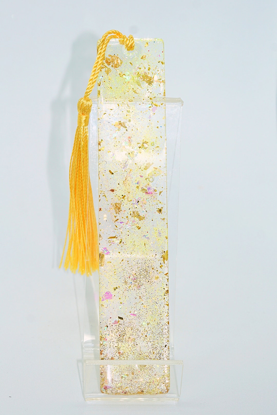 Resin Bookmarks Yellow Glitter Gold Leaf Opal Bookmark With Silky ...
