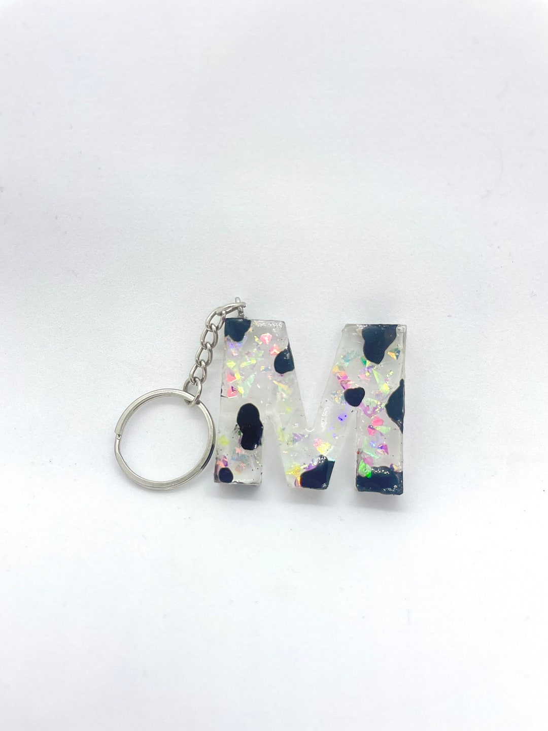 Cow Print M Letter Keychain - Resin Car - Bag Accessories- Hand-painted ...