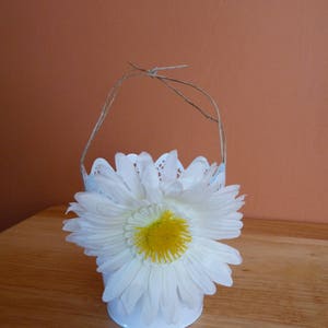 Daisy Flower Girl Basket. Bucket Flower Girl Basket. White Flower Girl ...