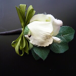 Boutonniere . Pale Green Rose and Army Green Ribbon - Etsy