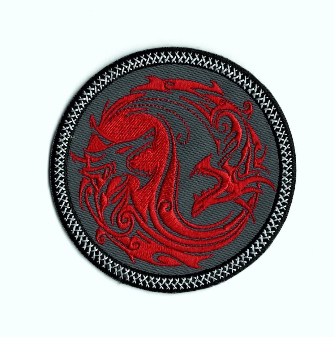 Yin Yang Dragon Patch Embroidered Iron on Martial Arts Red Dragons ...