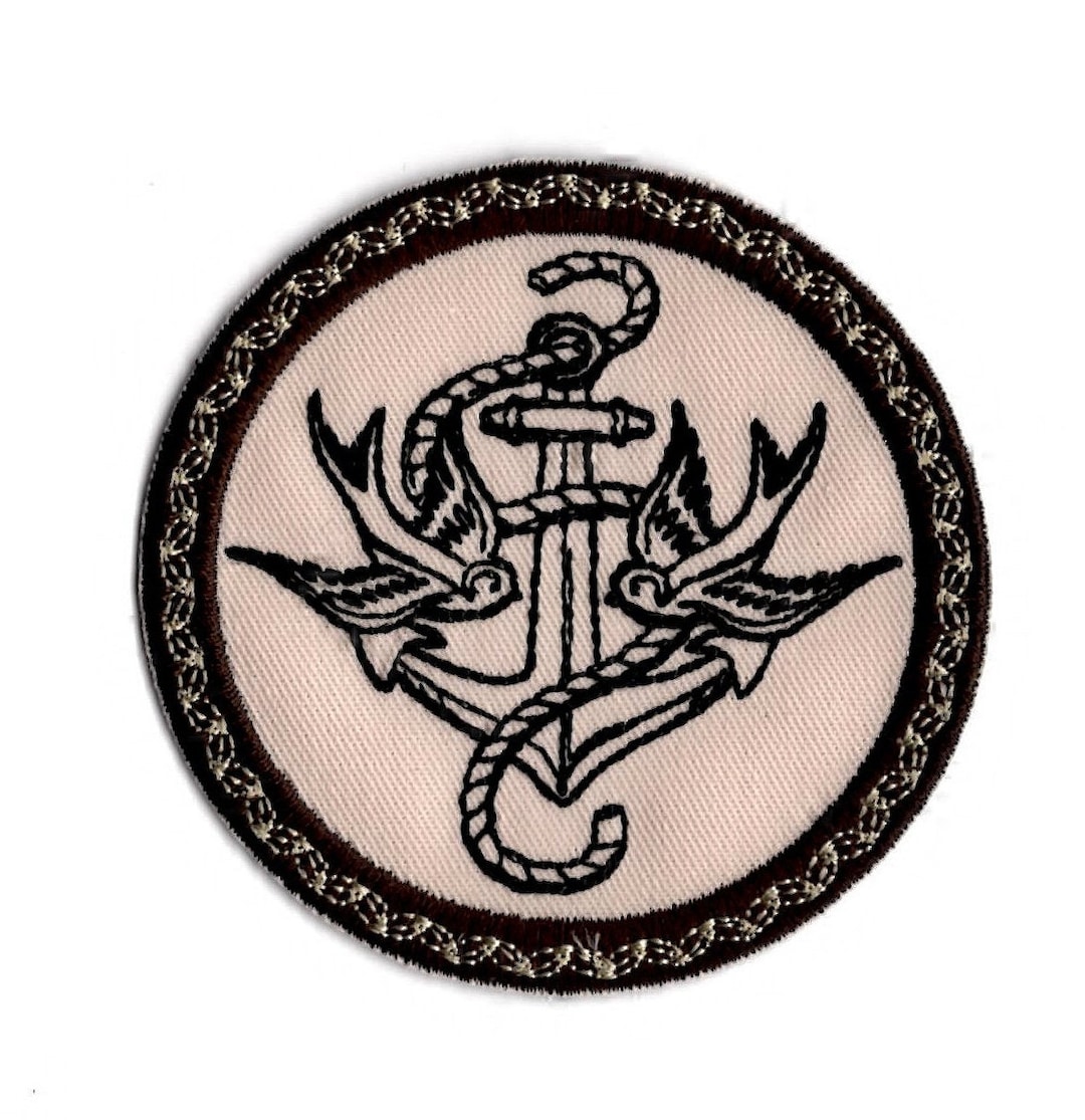 Nautical Swallow Bird Tattoo Inspired Patch - Embroidered Sailor Symbol ...