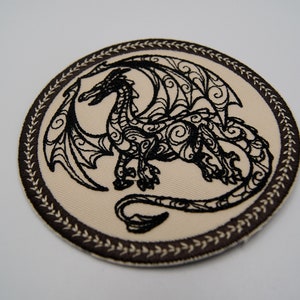 Dragon Embroidered Iron on Patch: Mythical Dragon Tan Twill Fabric - Etsy