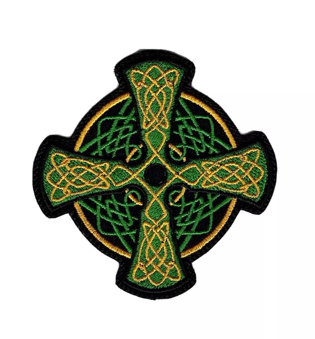 Celtic Cross Patch Embroidered Iron on Patch Fabric Irish Cross Pendant ...