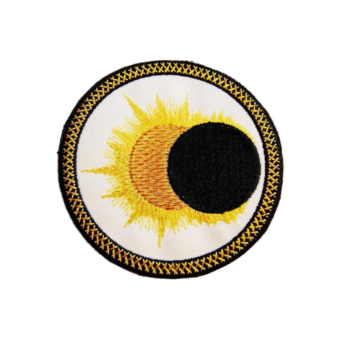 Solar Eclipse Embroidered Patch - Hand-finished Celestial Sun and Moon ...