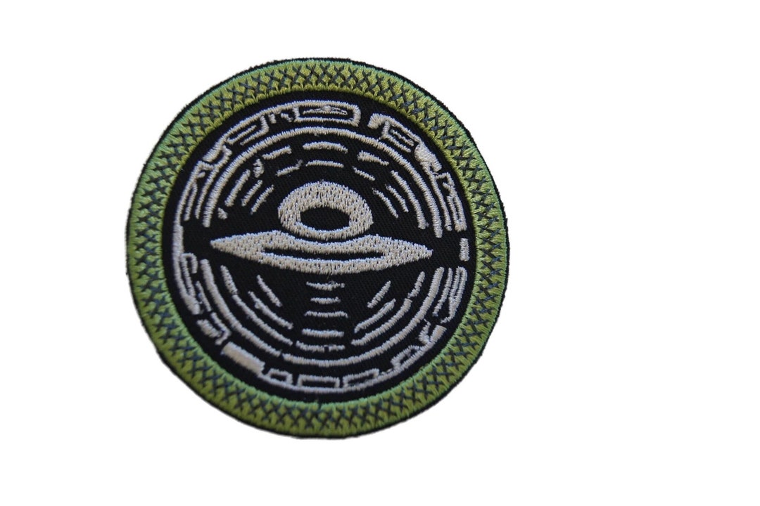 Alien Spaceship Iron on Patch Embroidered Cave Painting AI Inspired ...