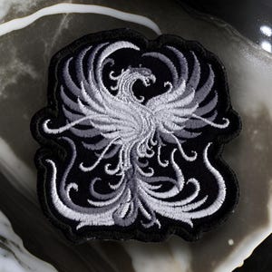 Silver and Grey Fire Phoenix Patch - Embroidered Iron on Applique Patch ...