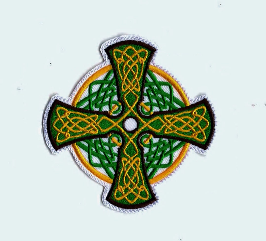 Celtic Cross Patch Embroidered Iron on Patch Fabric Irish Cross Pendant Applique Patch by Balkis ...