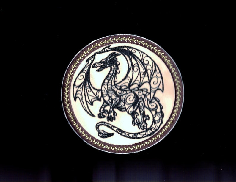 Dragon Embroidered Iron on Patch: Mythical Dragon Tan Twill Fabric - Etsy
