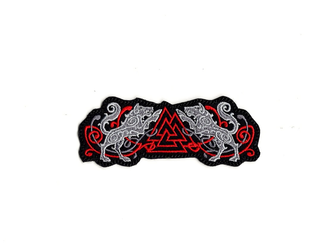 Valknut Wolves Iron on Patch Embroidered Fabric Viking Fenrir Wolf ...