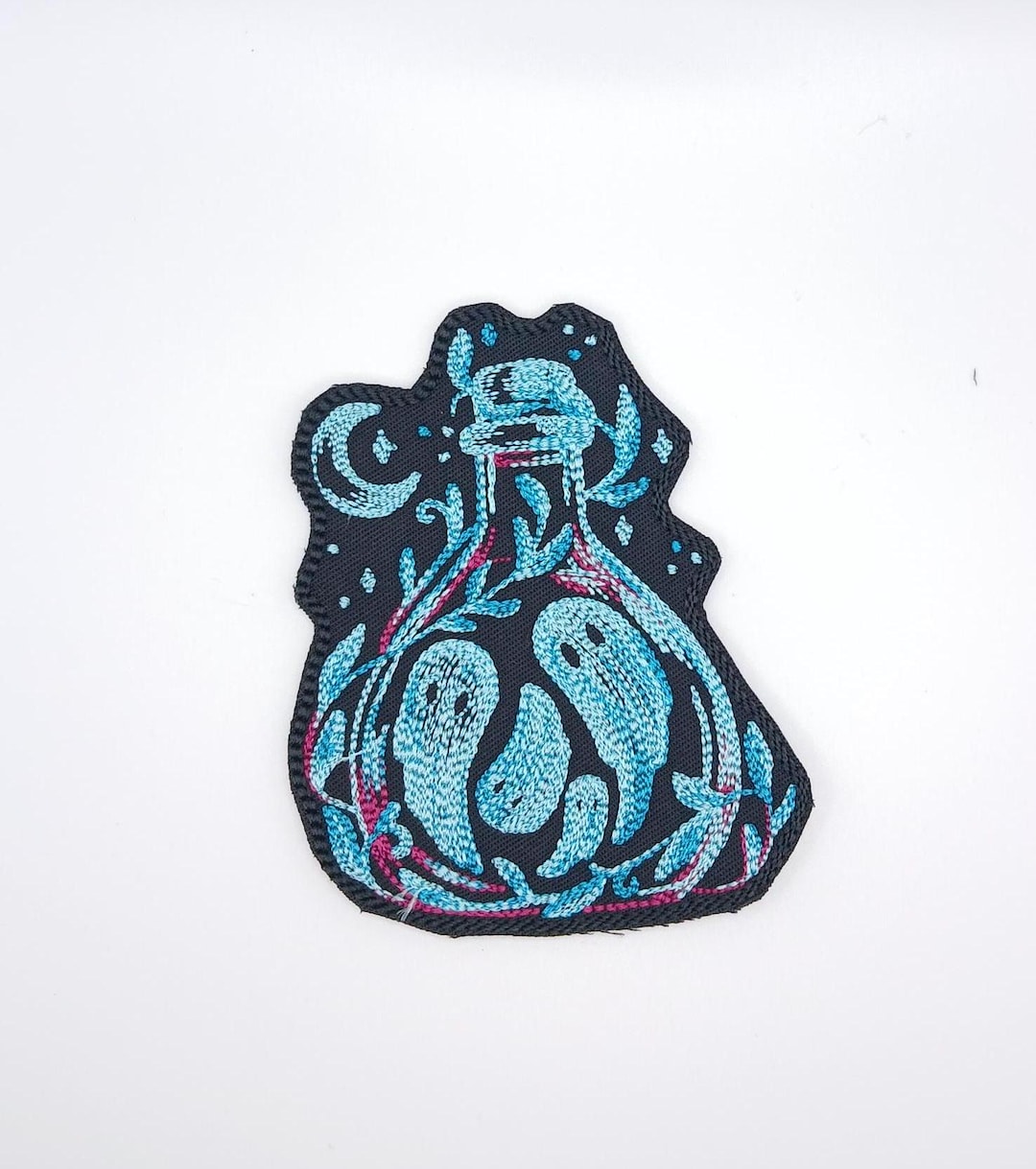 Ghost in a Bottle Iron on Patch Embroidered Fabric Spooky Potion Bottle ...