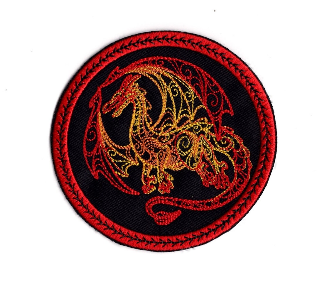 Fire Dragon Patch Embroidered Iron on Fabric Dragon Patch by ...