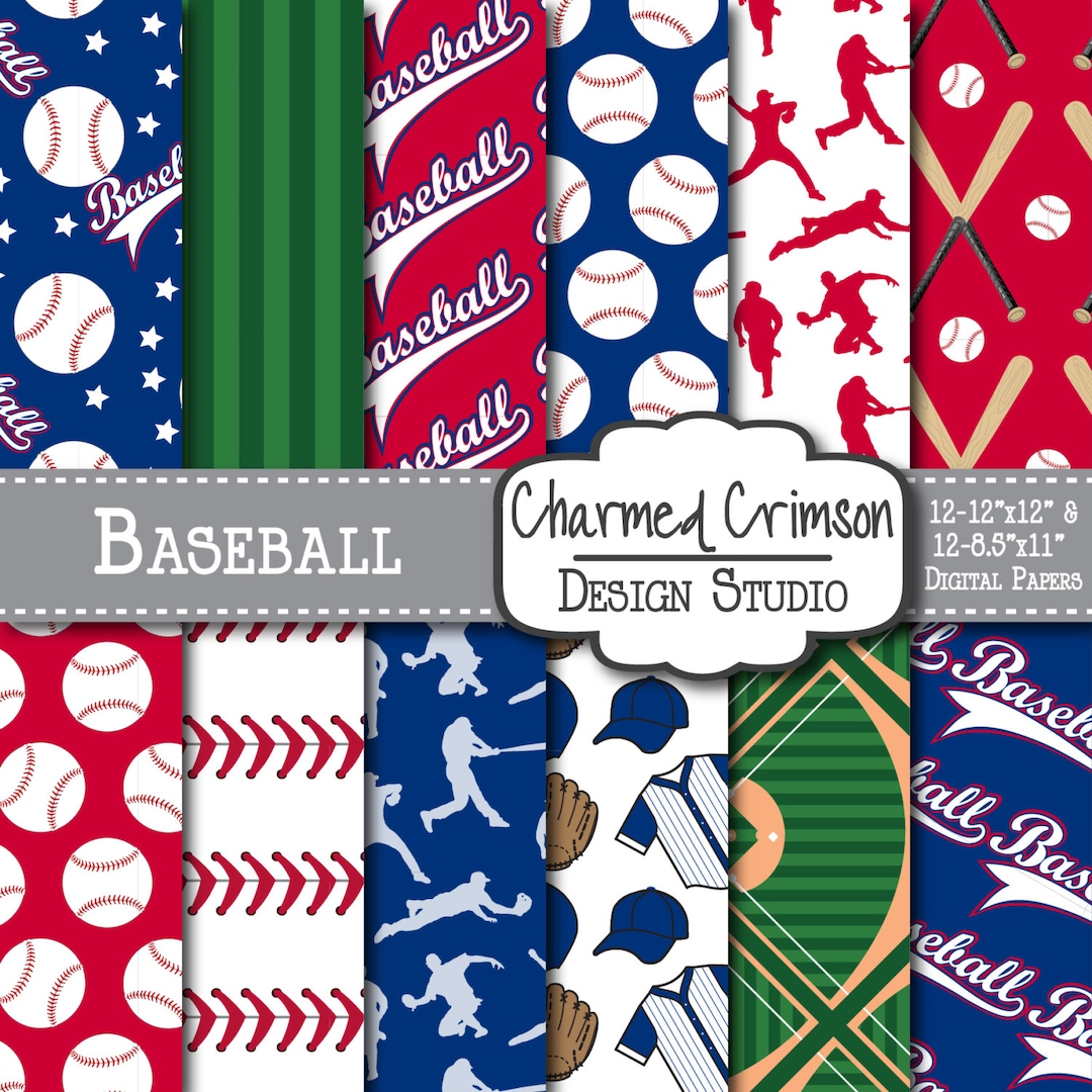 Red Digital Paper, Baseball Digital Paper, Baseball Digital Pattern ...