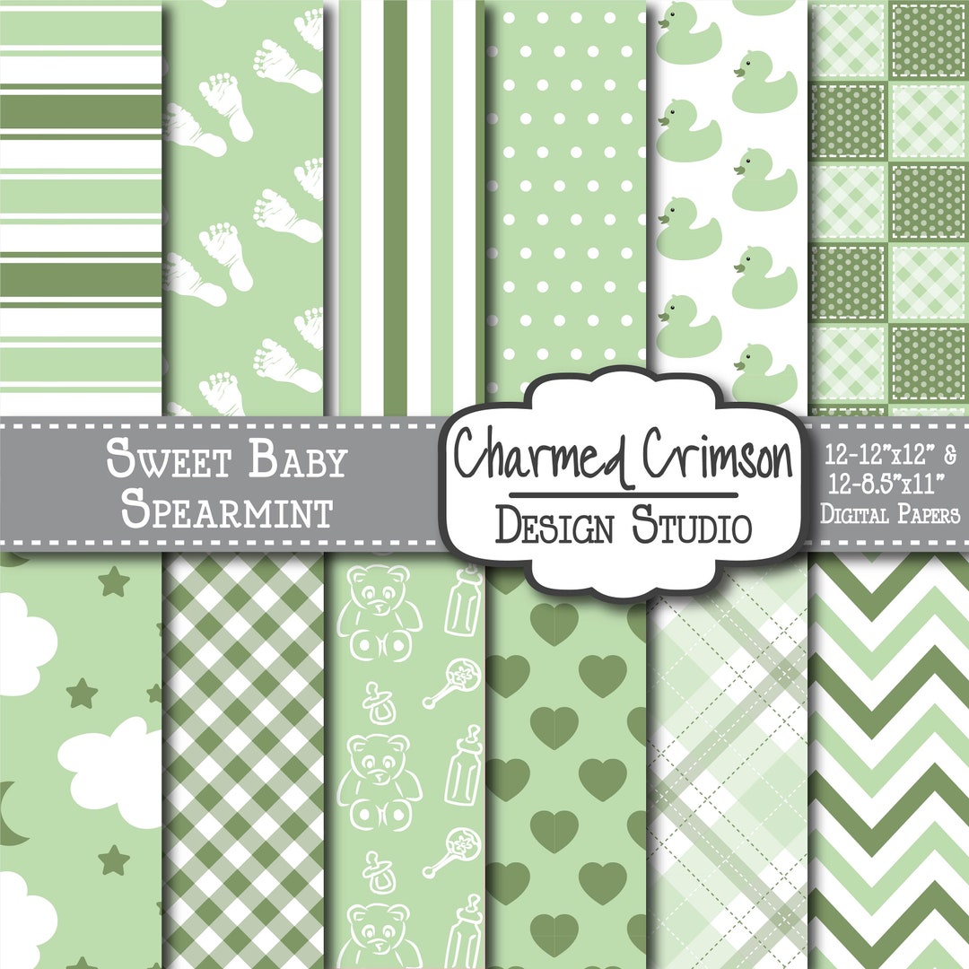 Mint Digital Paper, Baby Digital Paper, Mint Digital Pattern, Spearmint ...