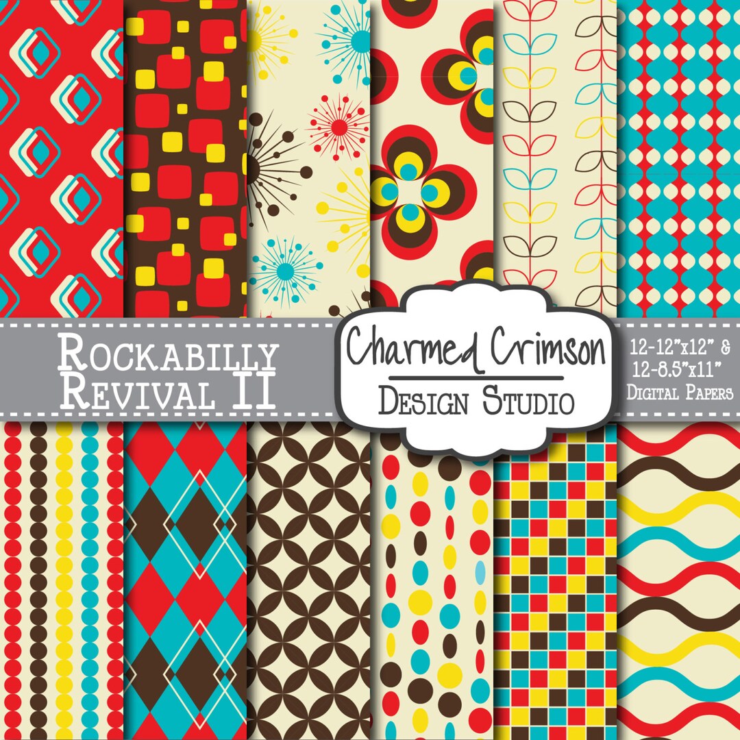 Retro Digital Paper, Brown Digital Paper, Blue Digital Pattern, Red ...
