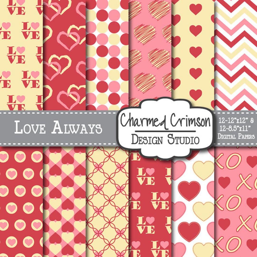 Hearts Digital Paper, Pink Digital Paper, Valentine Digital Pattern ...
