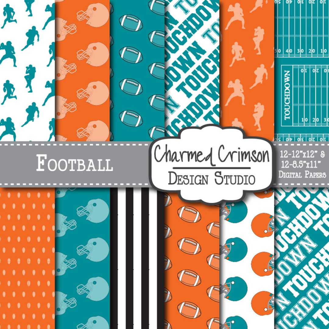 Teal Digital Paper, Football Digital Paper, Football Digital Pattern ...
