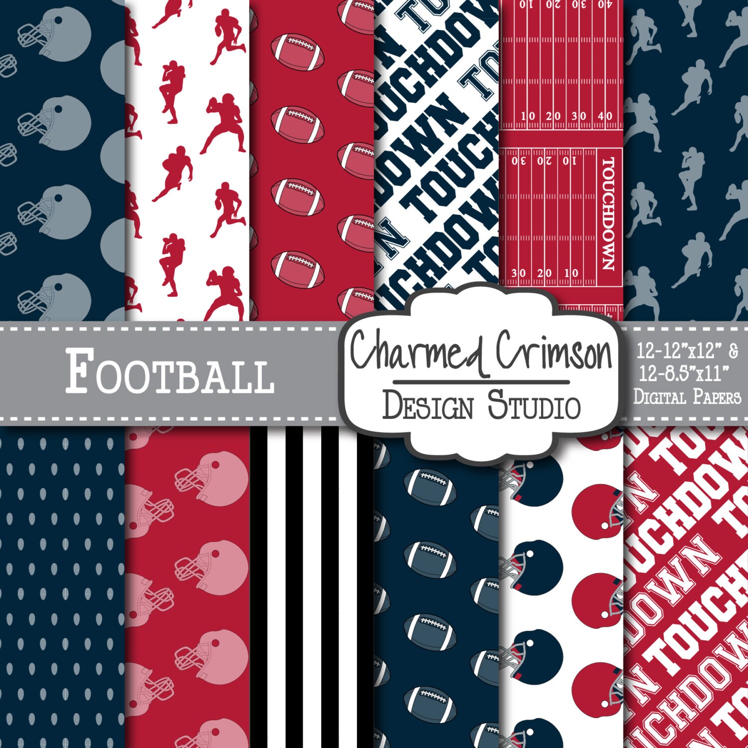 Red Digital Paper, Football Digital Paper, Football Digital Pattern ...