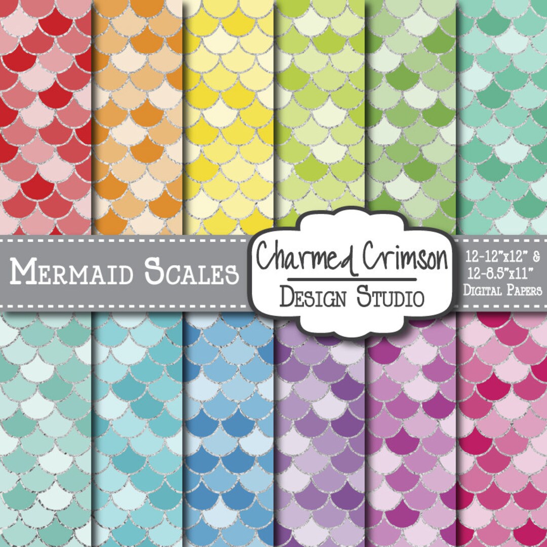 Mermaid Scale Digital Paper, Blue Mermaid Paper, Silver Glitter Pattern ...