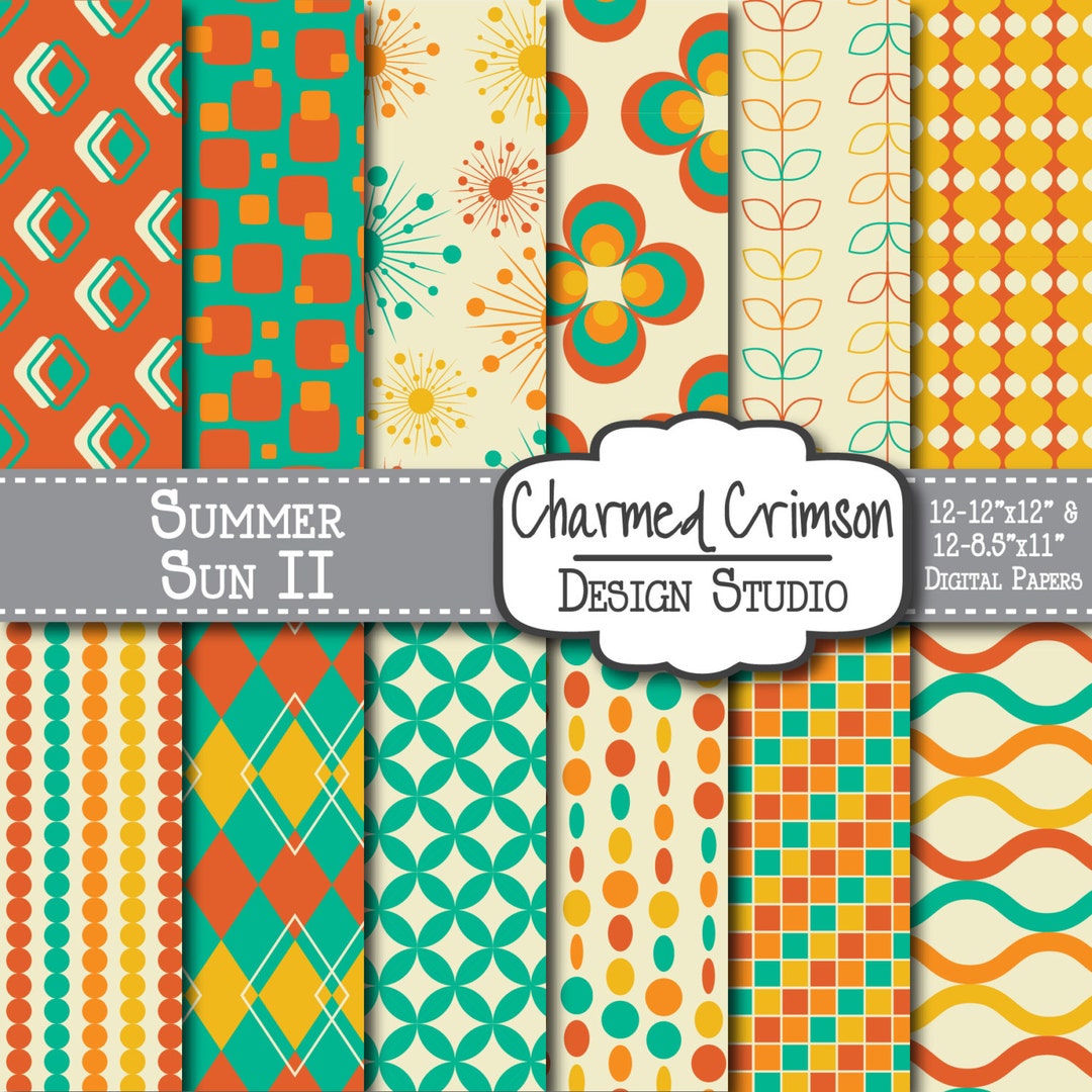Retro Digital Paper Yellow Digital Paper Orange Digital - Etsy
