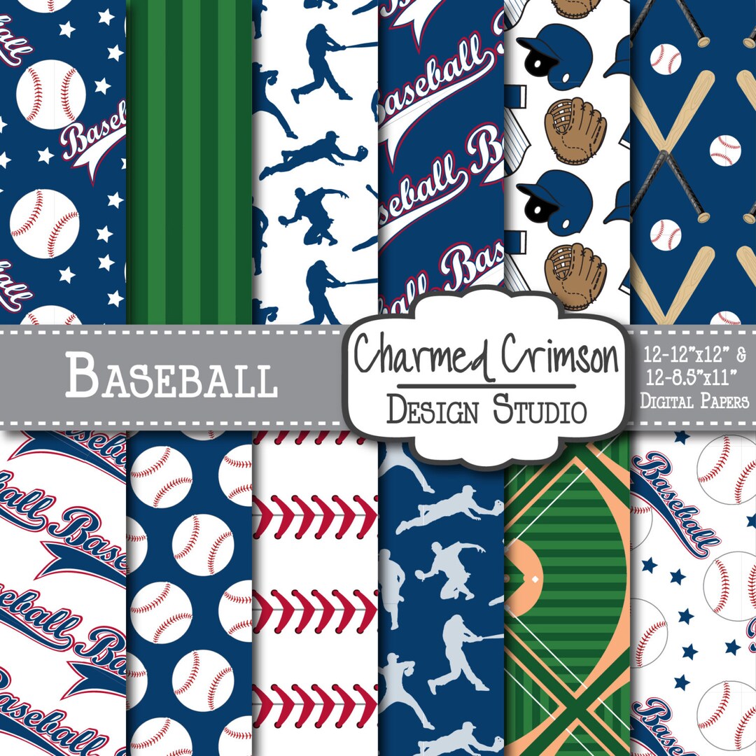 Blue Digital Paper, Baseball Digital Paper, Baseball Digital Pattern ...