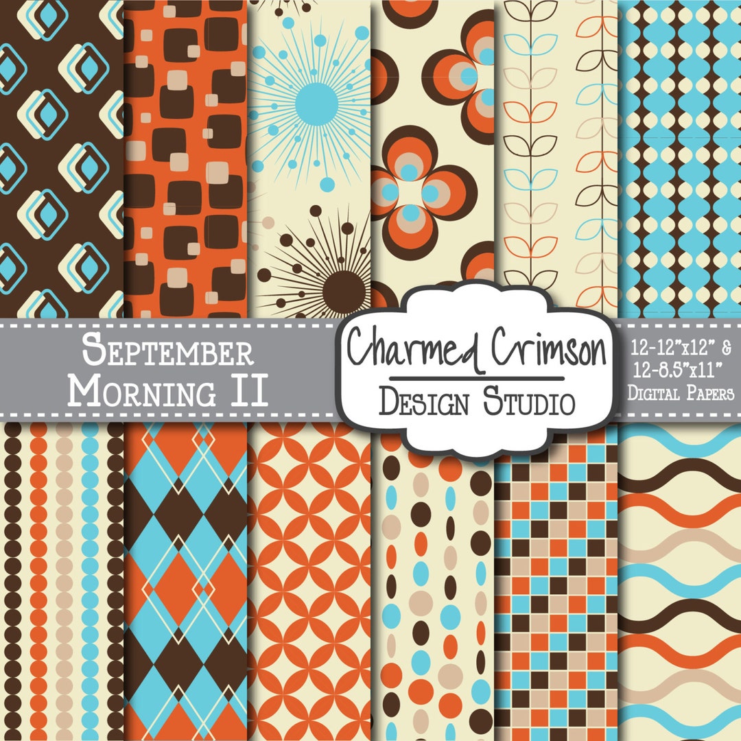 Retro Digital Paper, Brown Digital Paper, Blue Digital Pattern, Orange ...