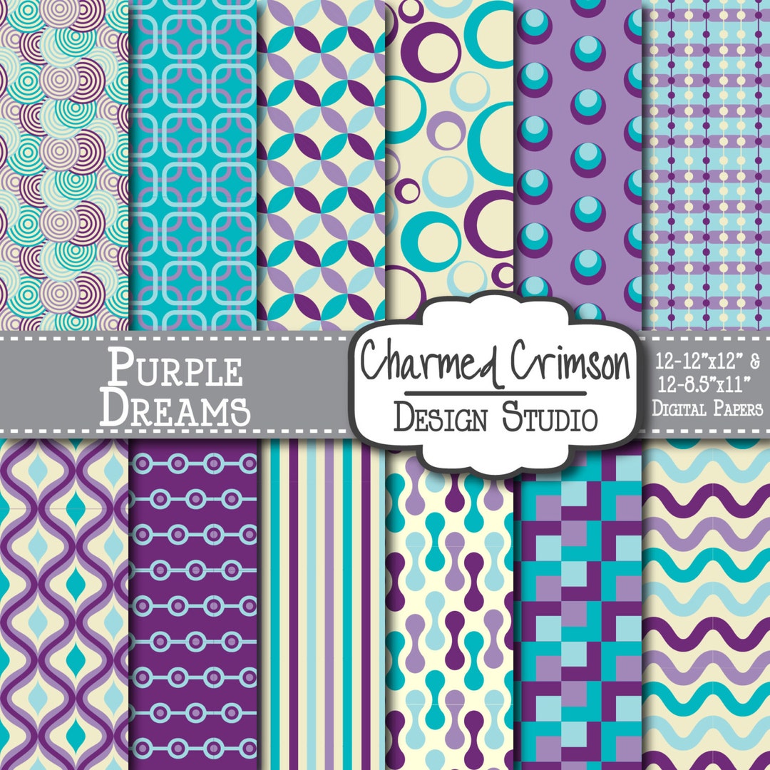 Retro Digital Paper, Purple Digital Paper, Blue Digital Pattern, Aqua ...