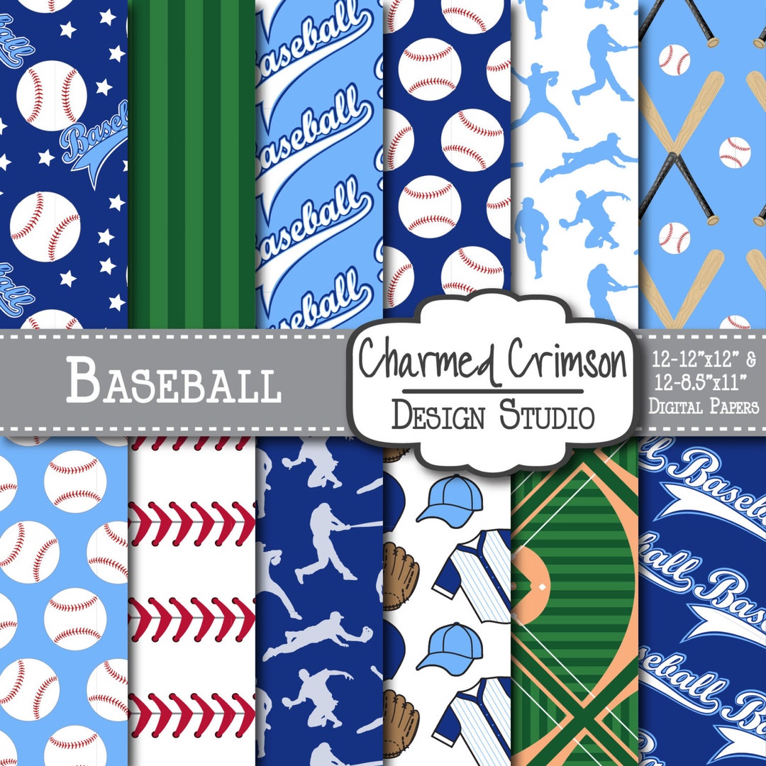 Blue Digital Paper, Baseball Digital Paper, Baseball Digital Pattern ...