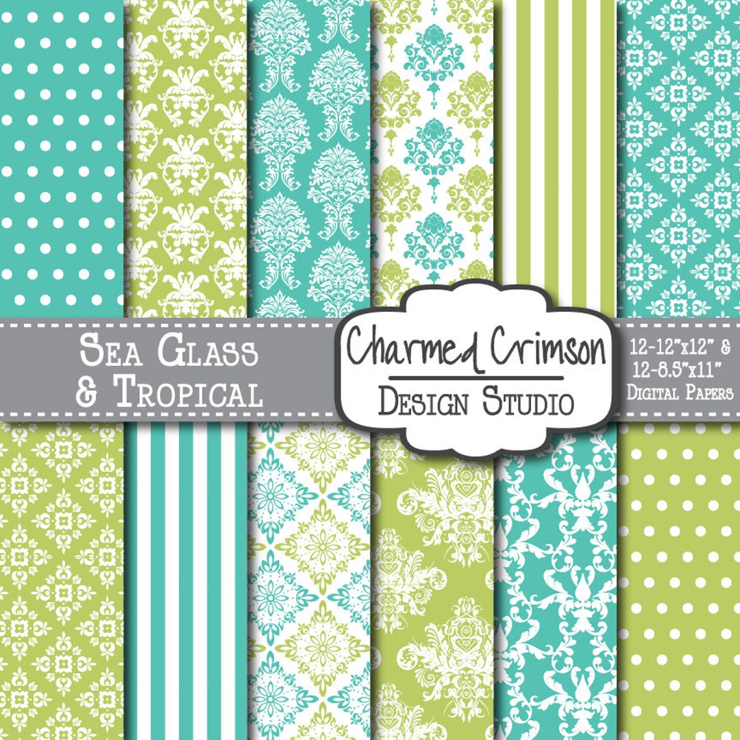 Blue Digital Paper Damask Digital Paper Green Pattern Blue - Etsy
