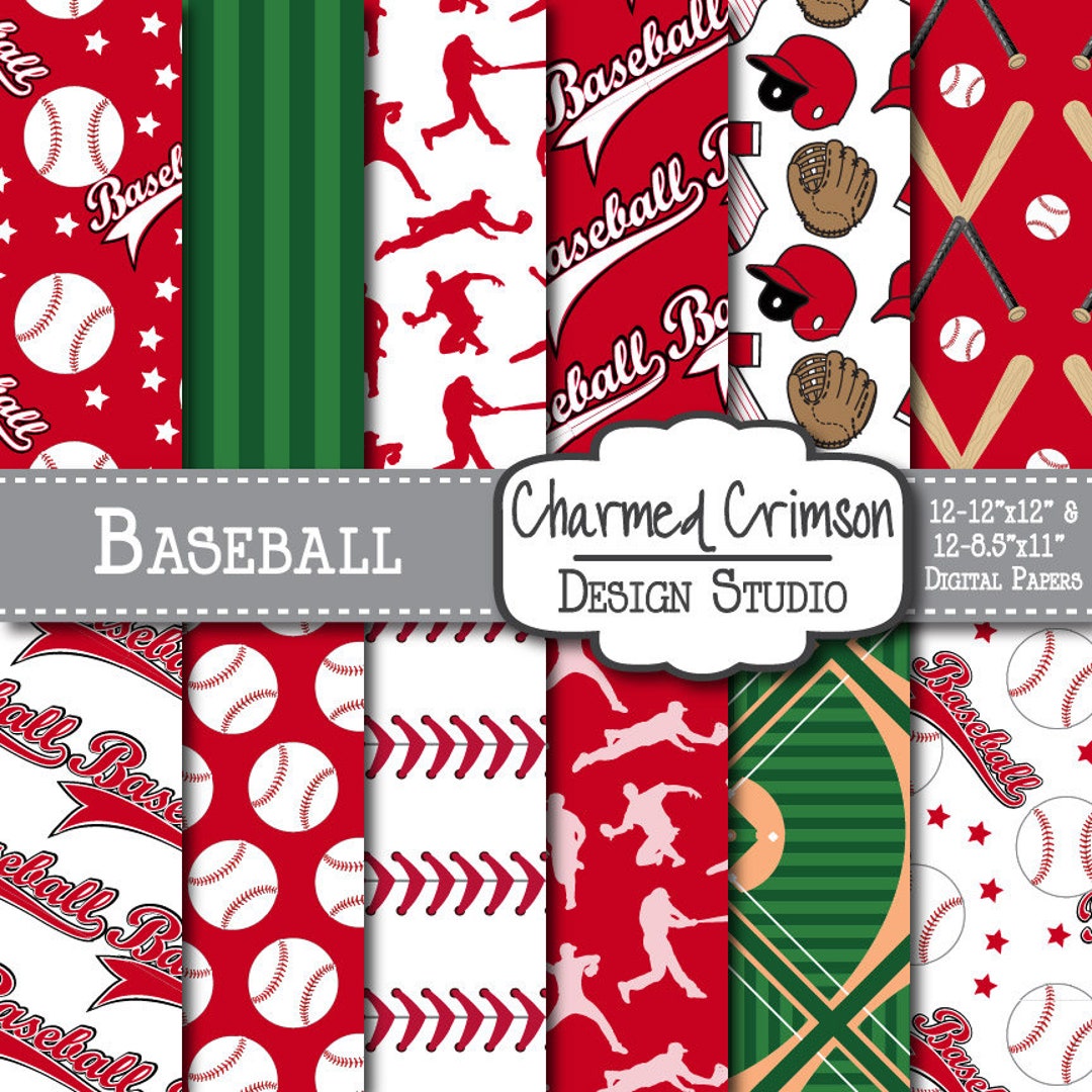 Red Digital Paper, Baseball Digital Paper, Baseball Digital Pattern ...