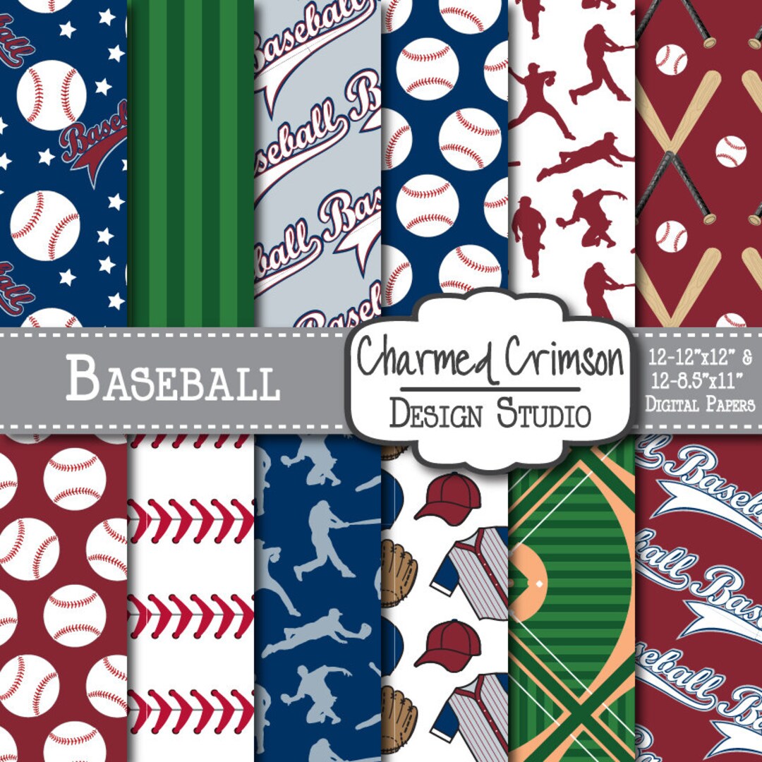 Red Digital Paper, Baseball Digital Paper, Baseball Digital Pattern ...