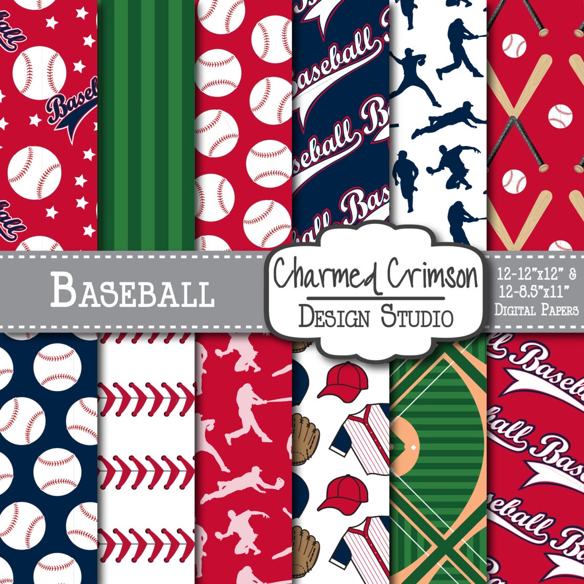 Red Digital Paper, Baseball Digital Paper, Baseball Digital Pattern ...