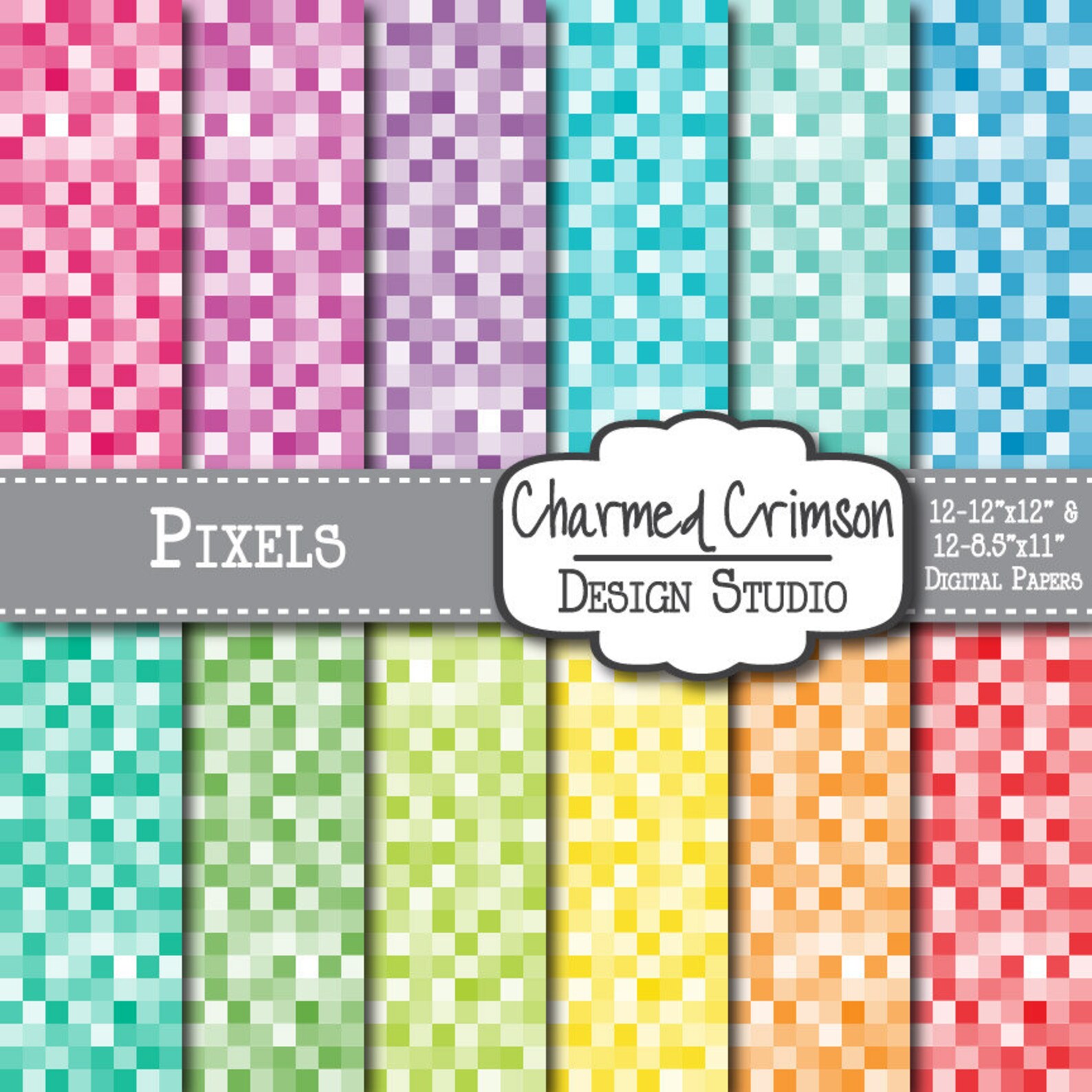Pixel Digital Paper, Pixellated Digital Paper, Bright Digital Pattern ...