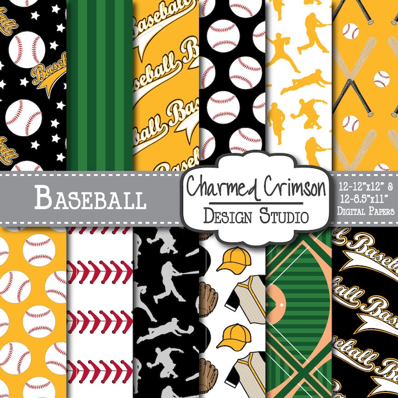 Yellow Digital Paper, Baseball Digital Paper, Baseball Digital Pattern ...