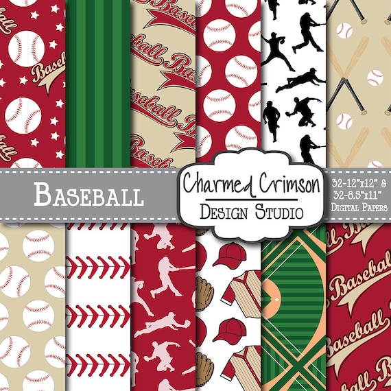 Red Digital Paper Baseball Digital Paper Baseball Digital | Etsy