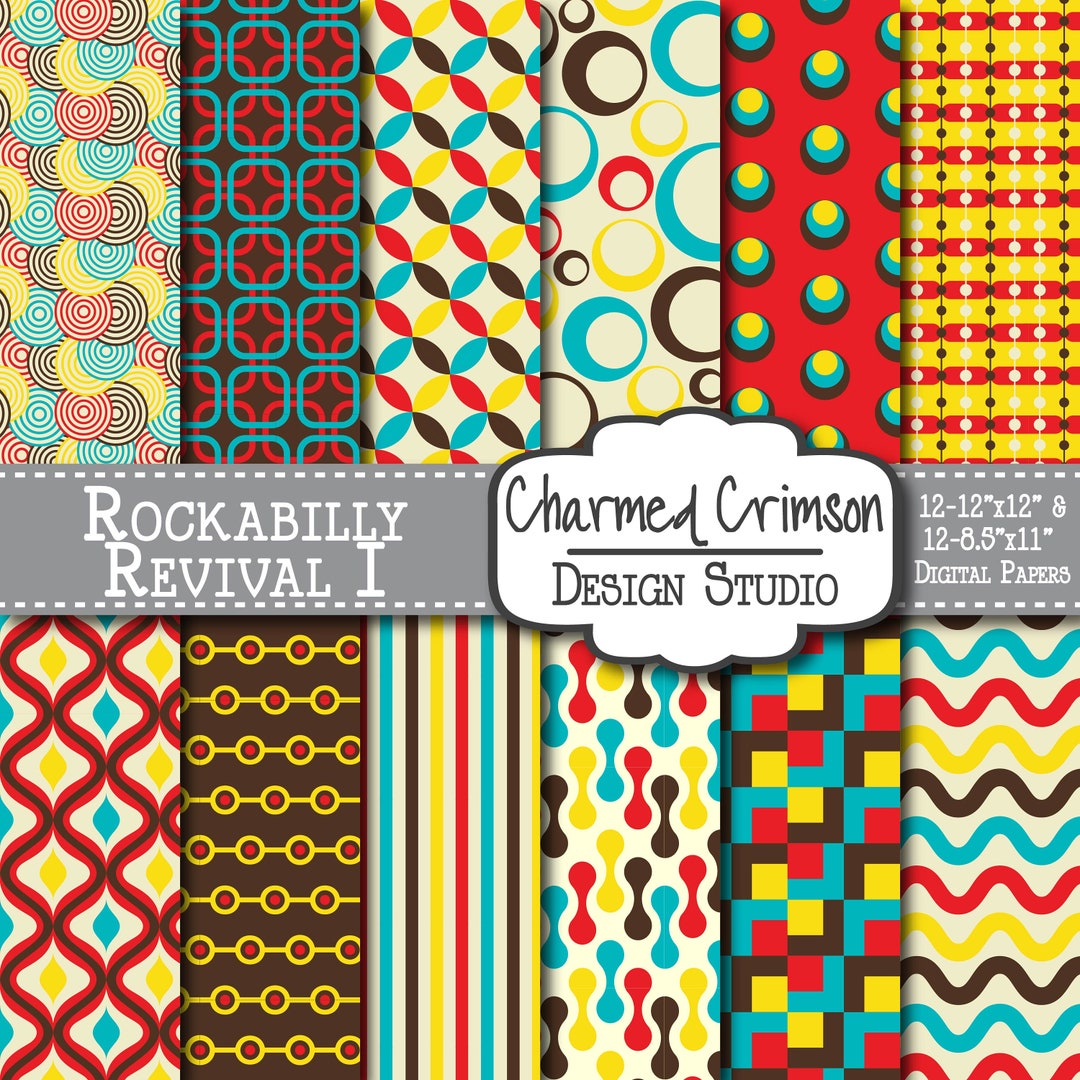 Retro Digital Paper, Brown Digital Paper, Blue Digital Pattern, Red ...