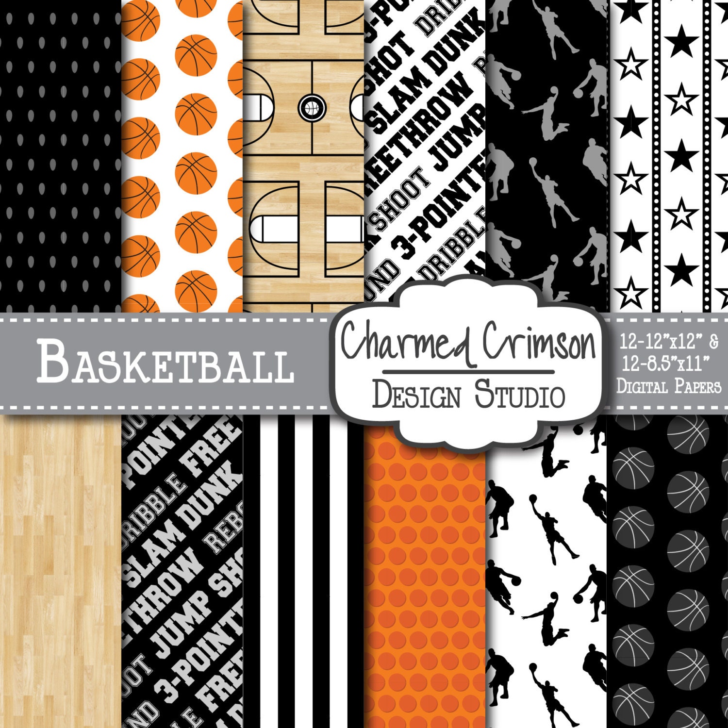 Black Digital Paper, Basketball Digital Paper, Black Digital Pattern ...
