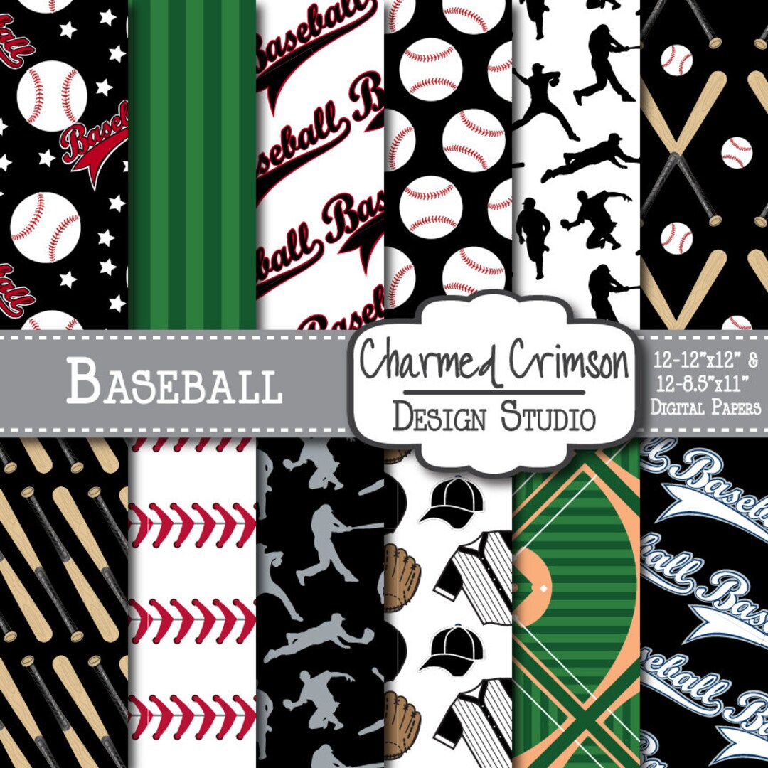 Black Digital Paper, Baseball Digital Paper, Baseball Digital Pattern ...