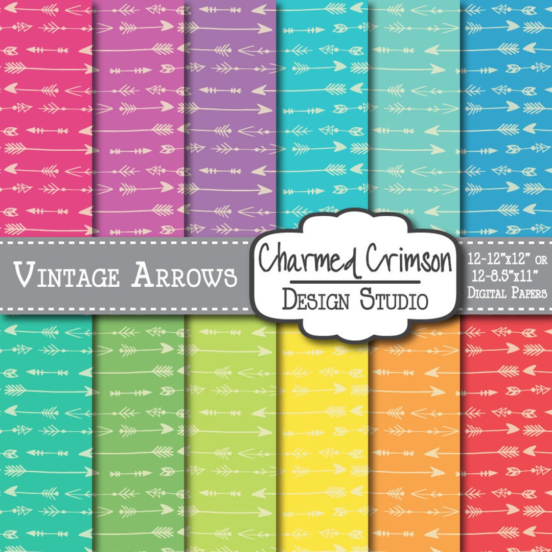 Vintage Arrow Paper, Purple Digital Paper, Arrow Digital Pattern, Red ...