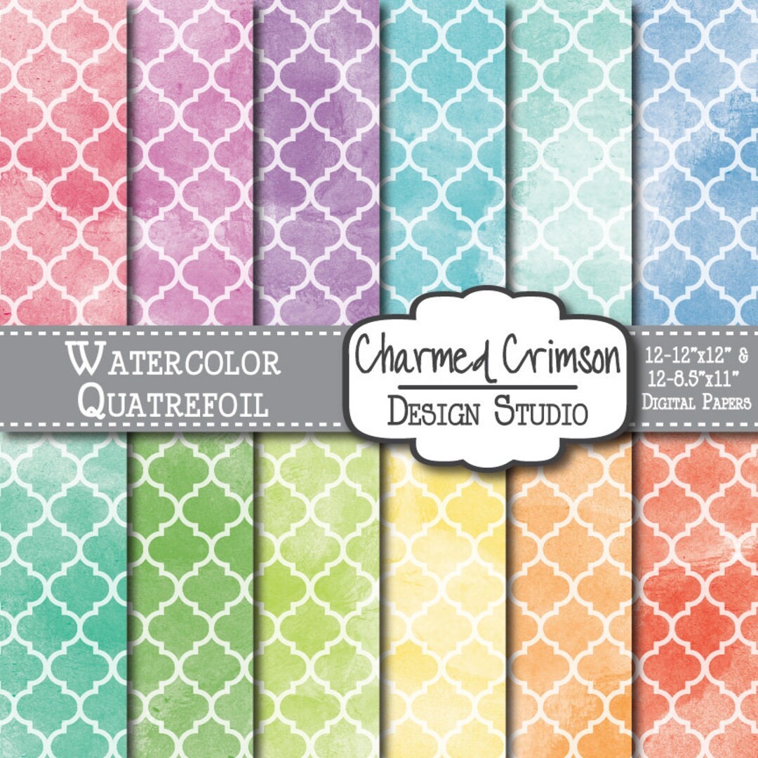 Quatrefoil Watercolor Paper, Watercolor Digital Paper, Purple Digital ...