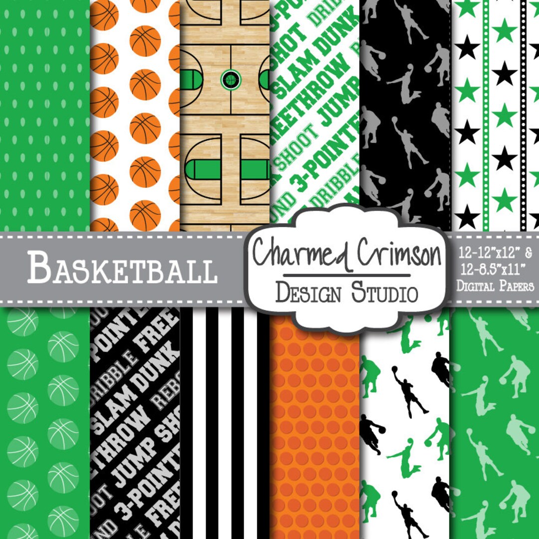 Black Digital Paper, Basketball Digital Paper, Green Digital Pattern ...