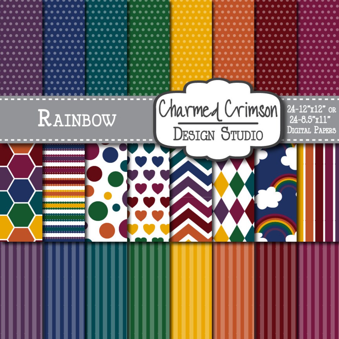 Rainbow Digital Paper Rainbow Digital Paper Digital Red - Etsy