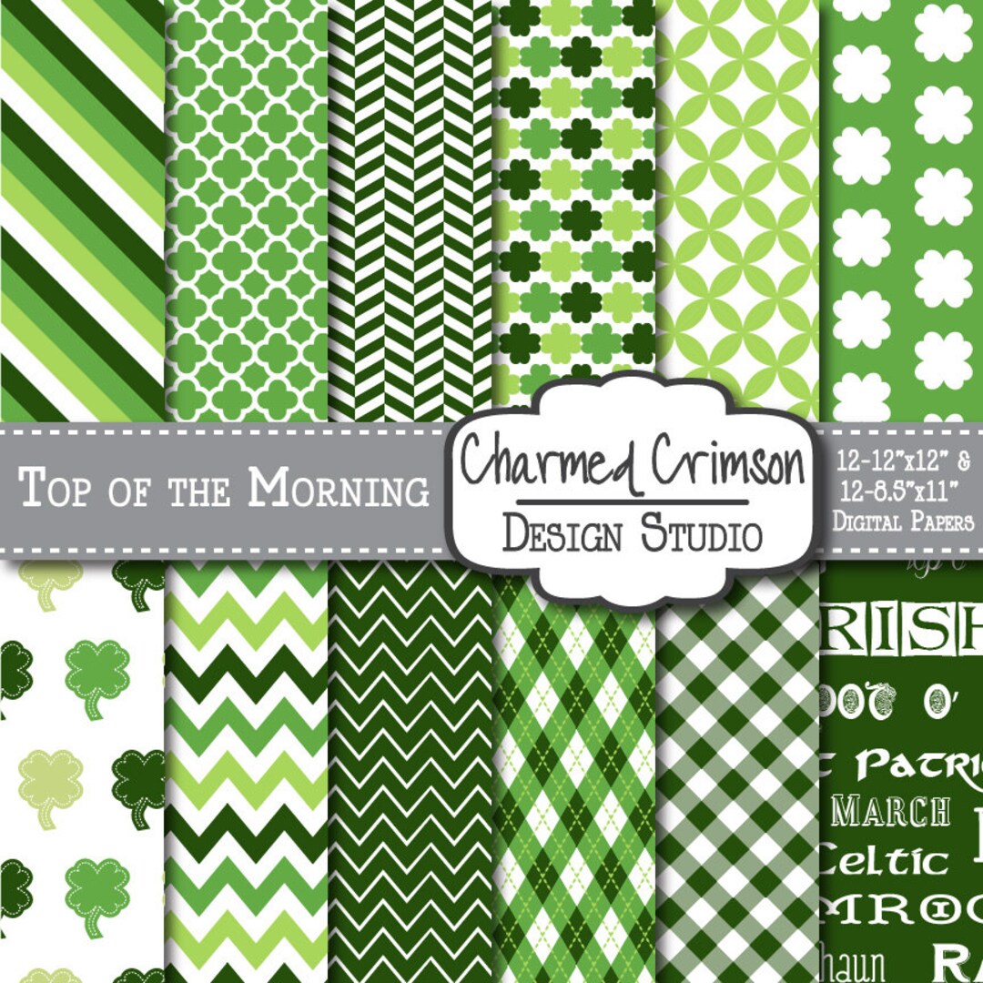 Shamrock Digital Paper, Green Digital Paper, Chevron Pattern, Green ...
