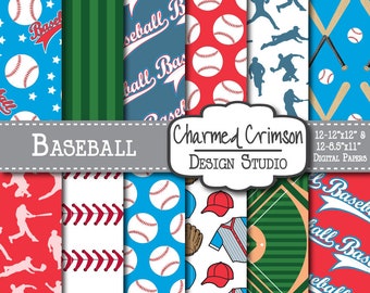 Red Digital Paper, Baseball Digital Paper, Baseball Digital Pattern ...