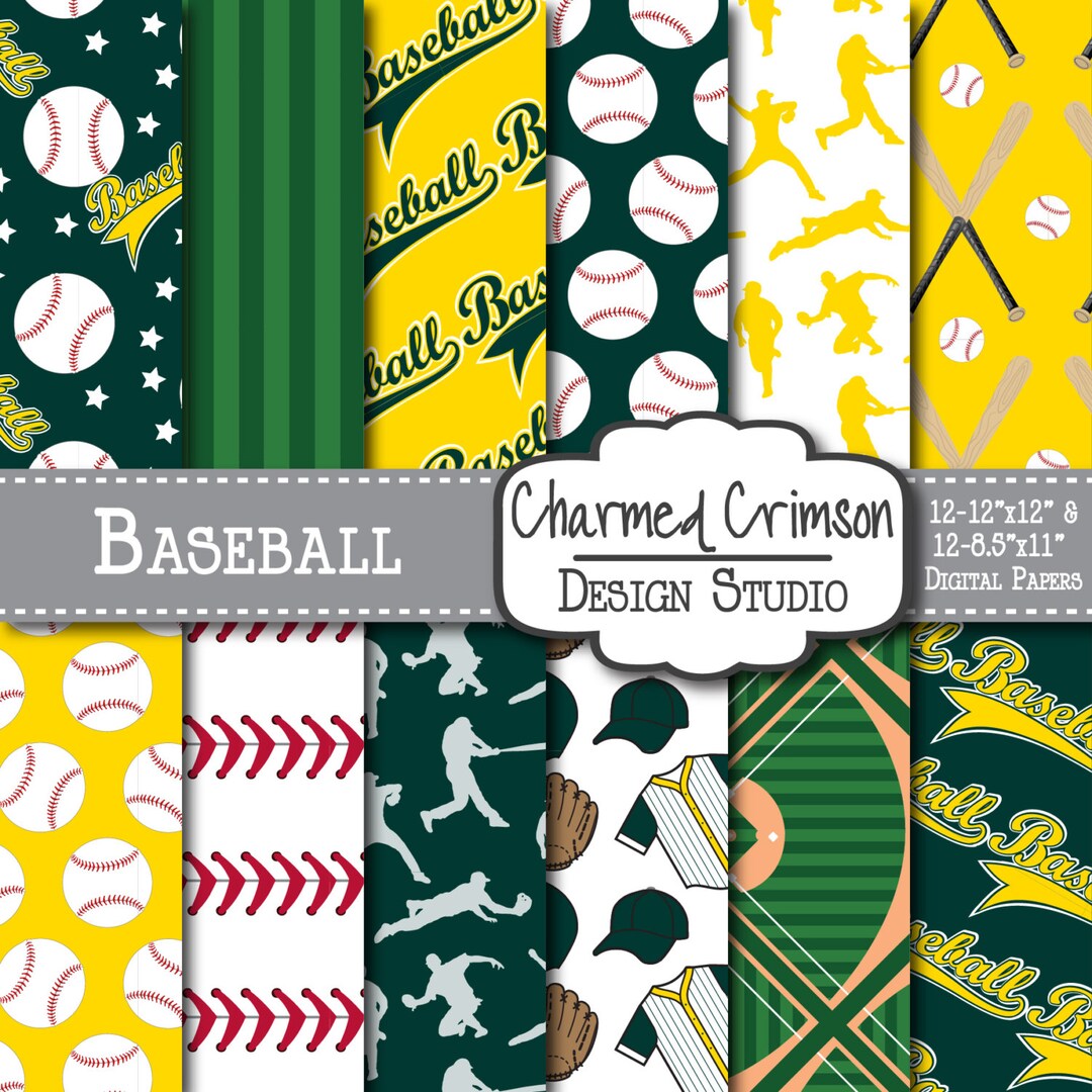 Yellow Digital Paper, Baseball Digital Paper, Baseball Digital Pattern ...