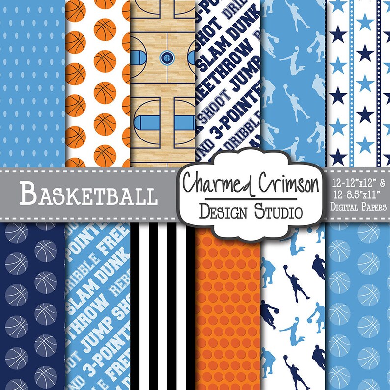 Navy Digital Paper, Basketball Digital Paper, Blue Digital Pattern ...