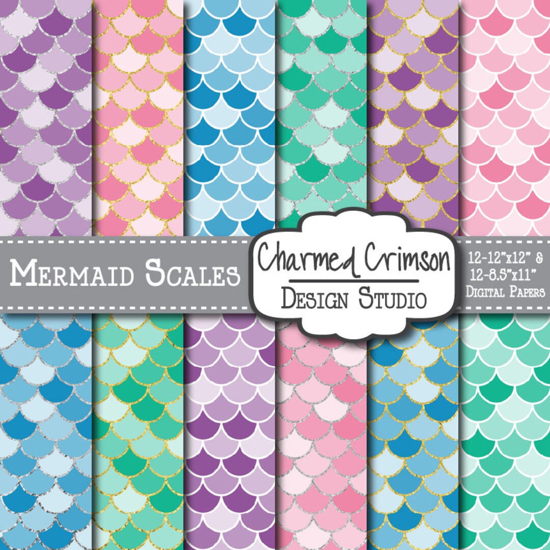 Mermaid Scale Digital Paper, Purple Mermaid Paper, Silver Glitter ...