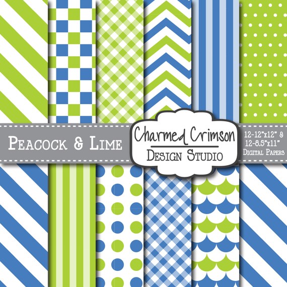 Lime Digital Paper Blue Digital Paper Digital Blue Lime | Etsy